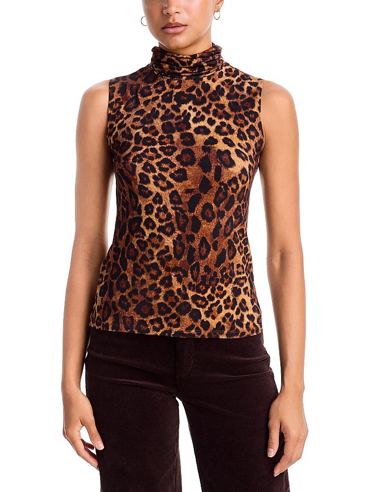 L'AGENCE L'agence Ceci Leopard Print Sleeveless Turtleneck Top